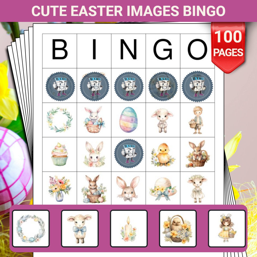 Cute Easter Images Bingo Cards 100 Pages to Download and Print - Etsy