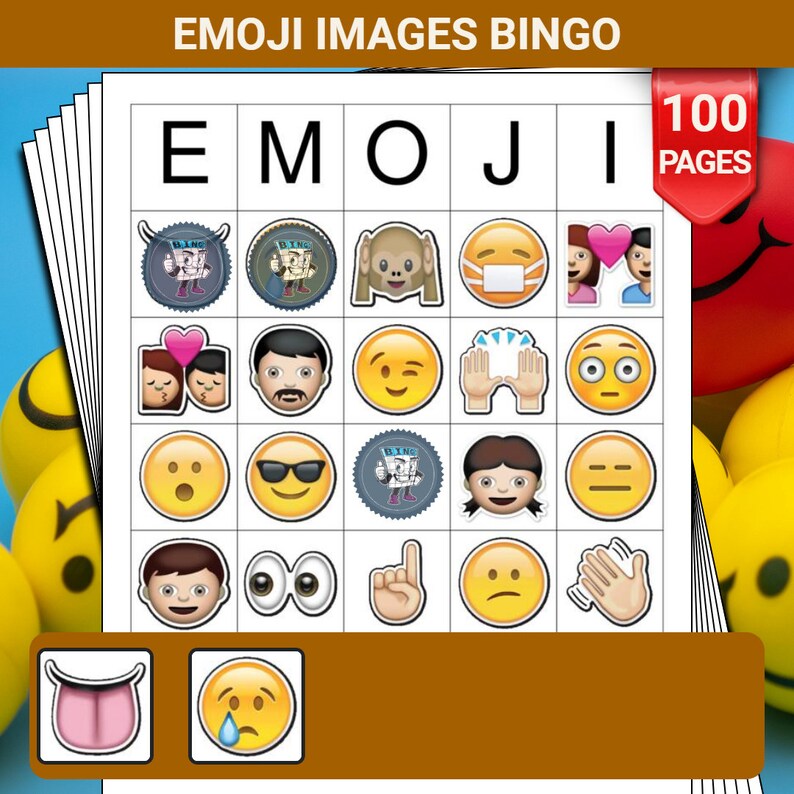 Emoji Images Bingo Cards - 100 Pages to Download and Print - Etsy