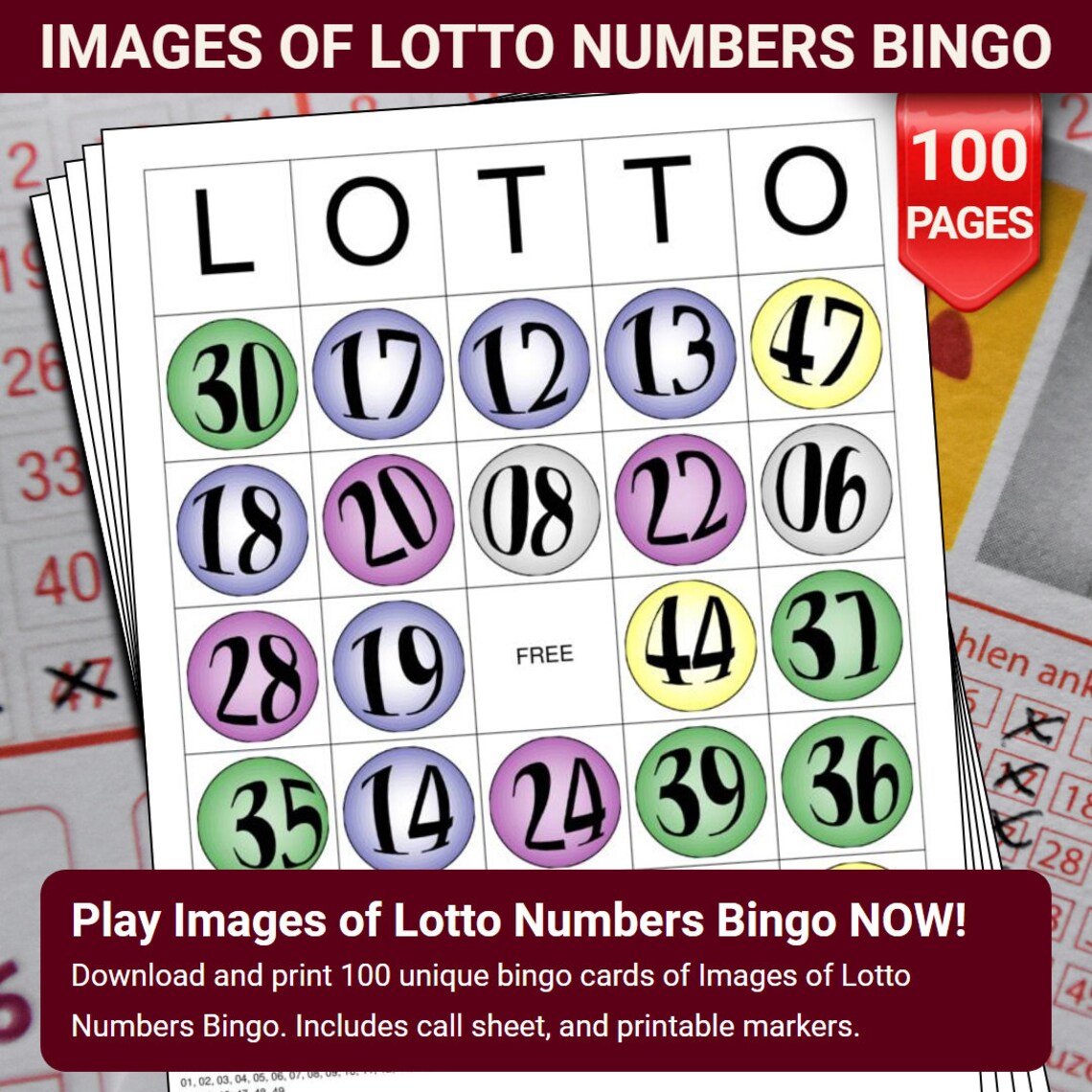 Images of Lotto Numbers Bingo Cards - 100 Pages to Download and Print ...