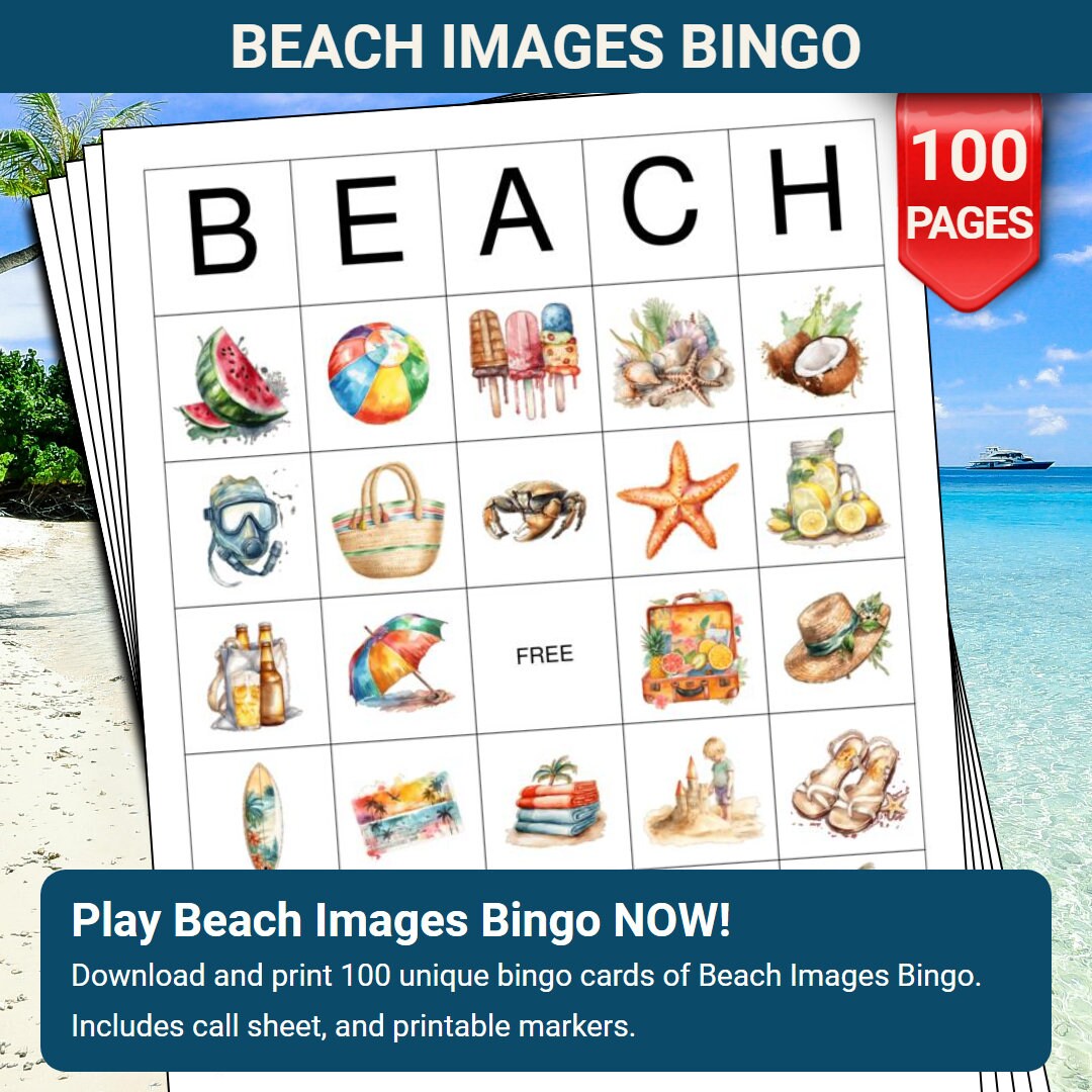 Beach Images Bingo Cards - 100 Pages to Download and Print - Etsy