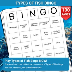 Types of Fish Bingo Cards - 100 Pages to Download and Print - Etsy