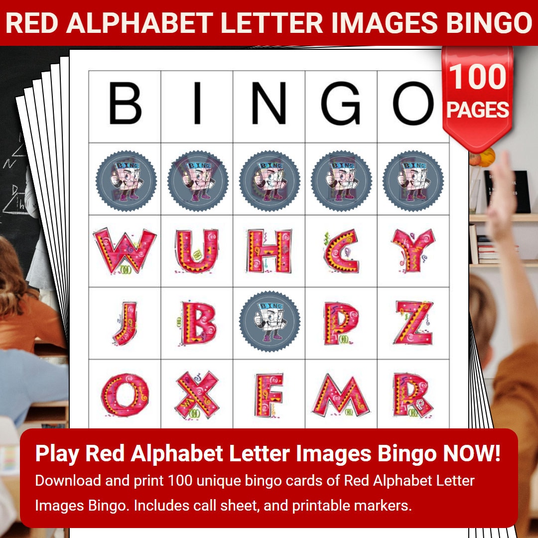 Red Alphabet Letter Images Bingo Cards 100 Pages to Download and Print ...