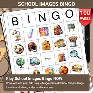 School Images Bingo Cards - 100 Pages to Download and Print - Etsy