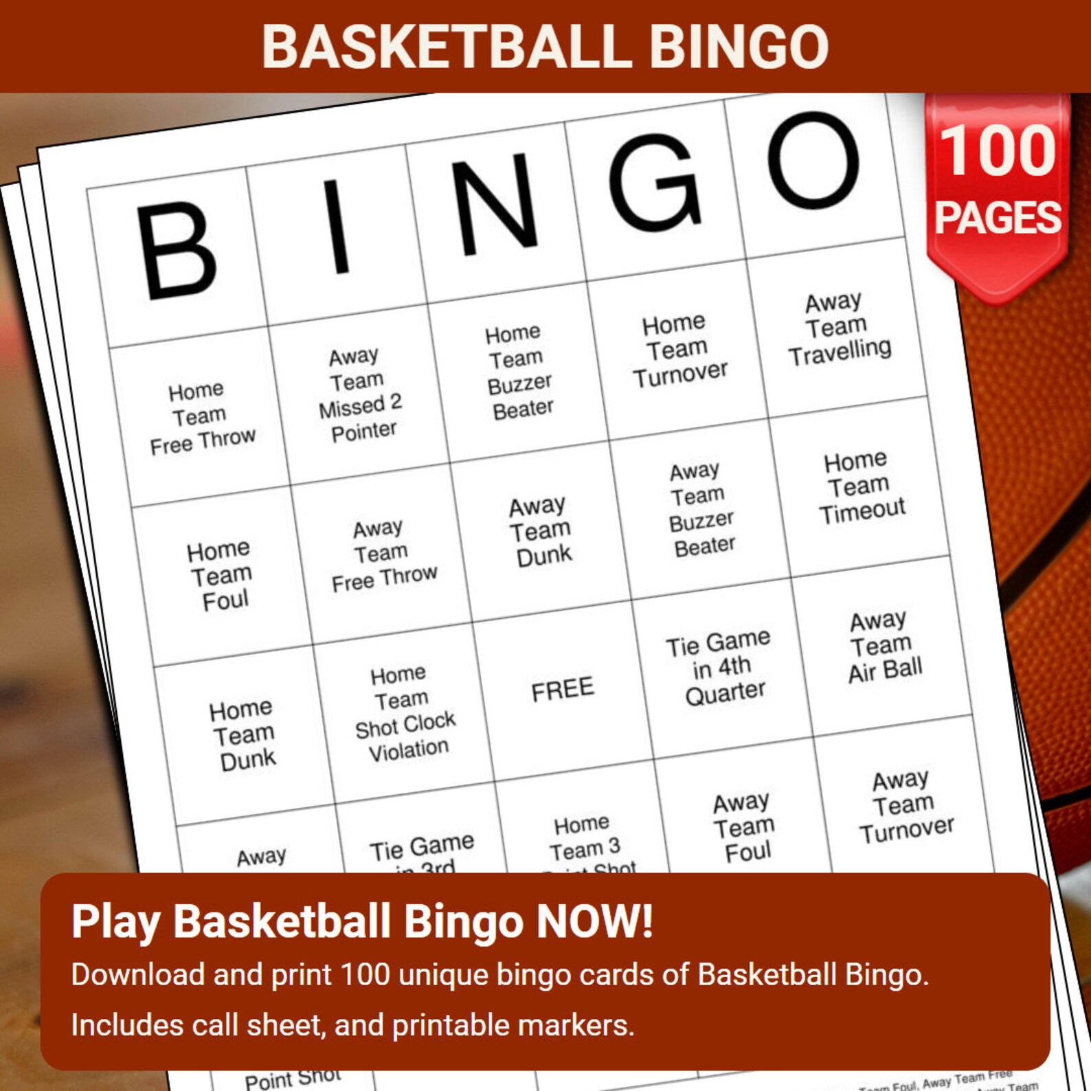 Basketball Bingo Cards - 100 Pages to Download and Print - Etsy
