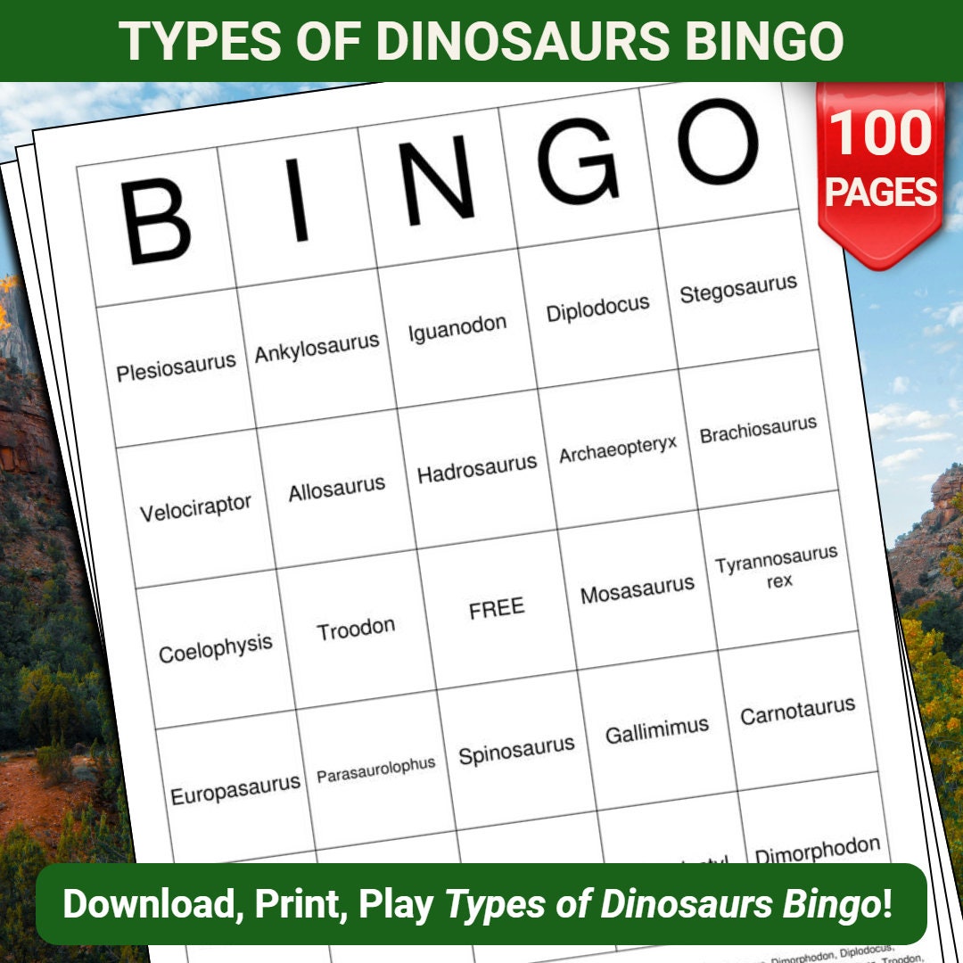 Types of Dinosaurs Bingo Cards - 100 Pages to Download and Print - Etsy