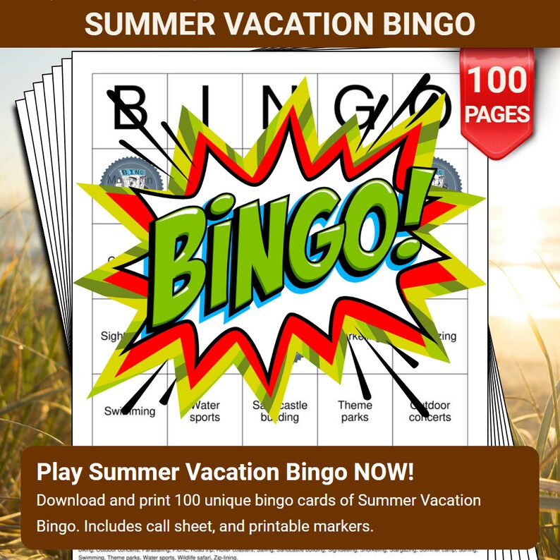 Summer Vacation Bingo Cards - 100 Pages to Download and Print - Etsy