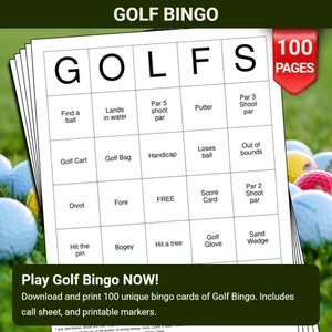Golf Bingo Cards - 100 Pages to Download and Print - Etsy