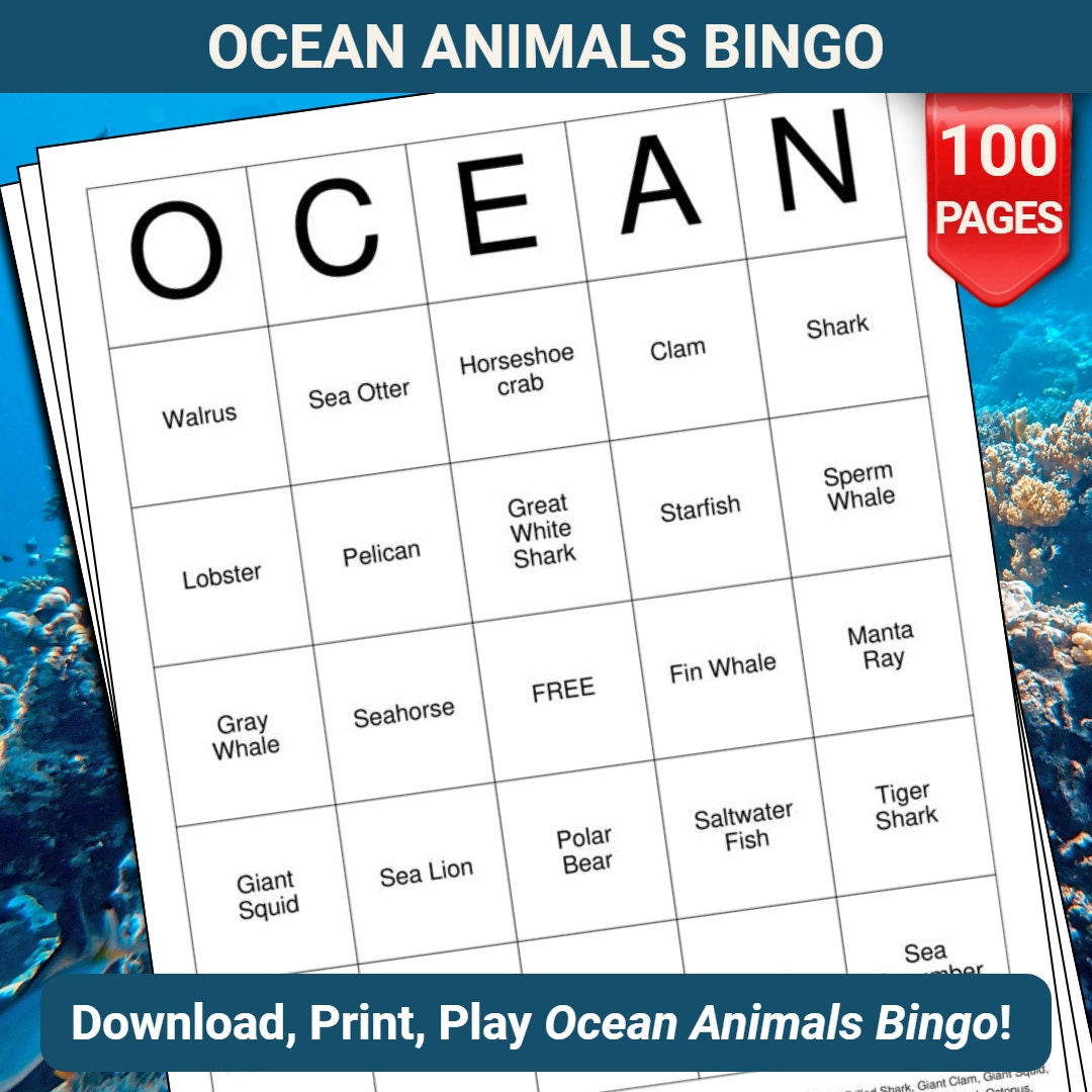 Ocean Animals Bingo Cards - 100 Pages to Download and Print - Etsy