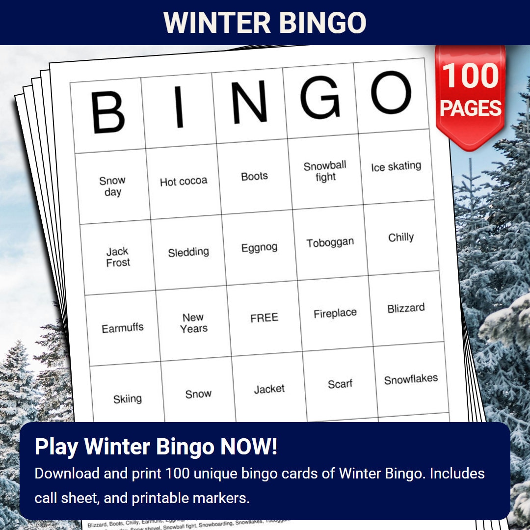 Winter Bingo Cards - 100 Pages to Download and Print - Etsy