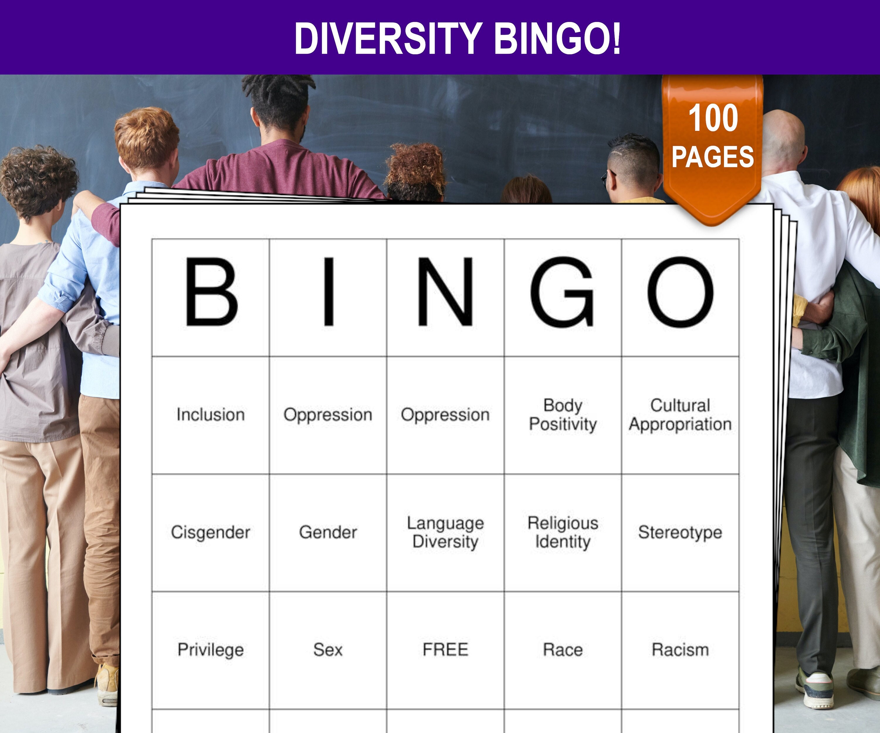 Diversity Bingo Cards 100 Pages Download and Print Bingo Instantly ...