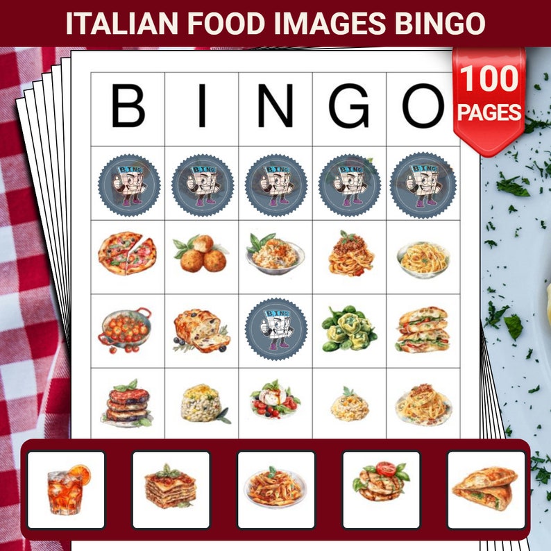 Italian Food Images Bingo Cards - 100 Pages to Download and Print - Etsy