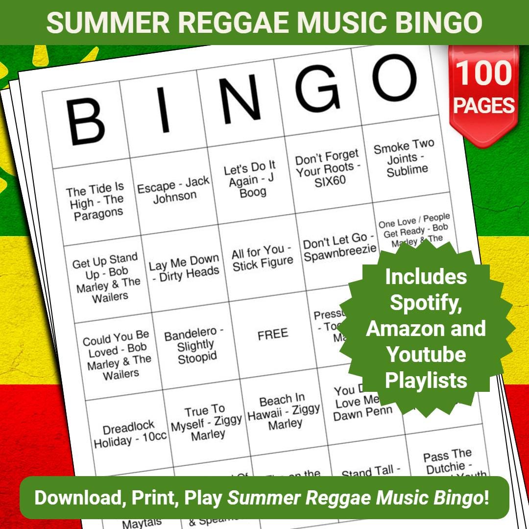 Summer Reggae Music Bingo Cards - 100 Pages to Download and Print - Etsy