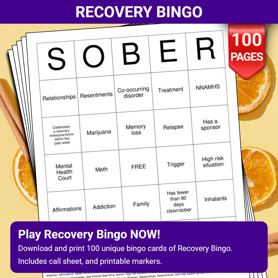 Recovery Bingo Cards - 100 Pages to Download and Print - Etsy