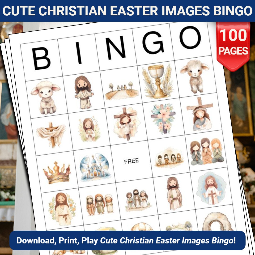 Cute Christian Easter Images Bingo Cards - 100 Pages to Download and ...