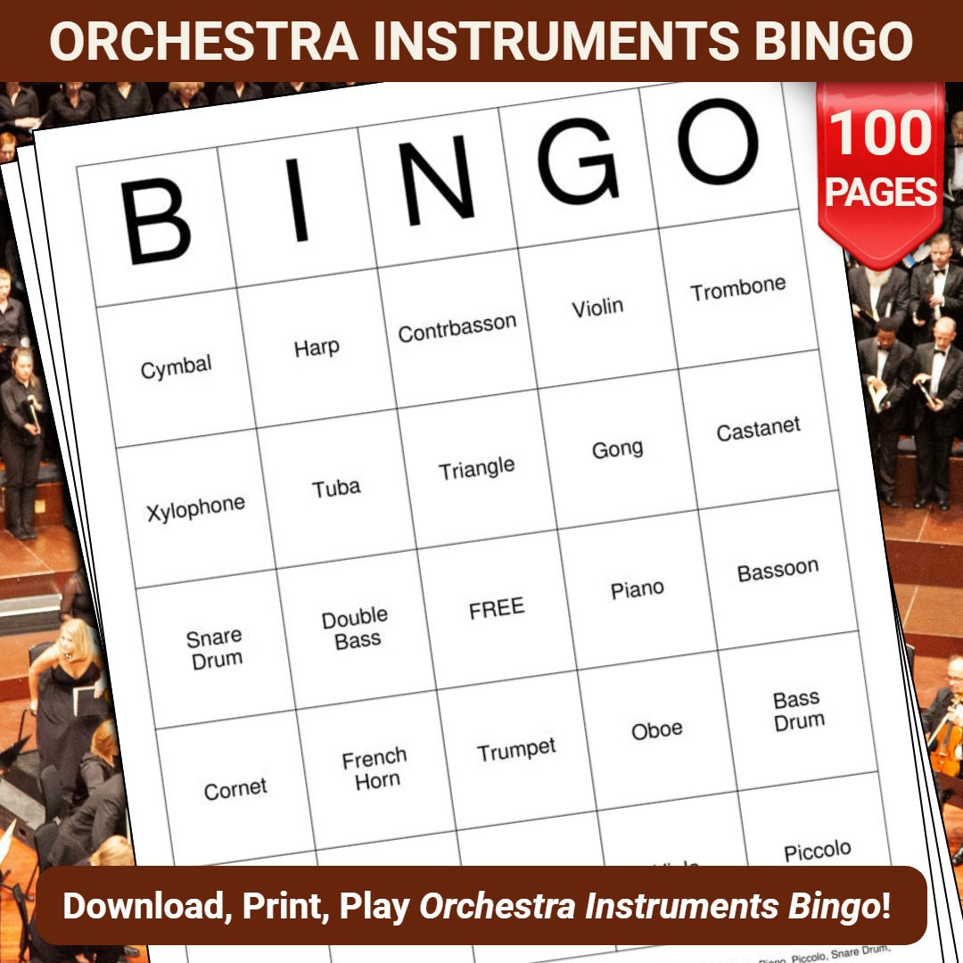 Orchestra Instruments Bingo Cards - 100 Pages to Download and Print - Etsy