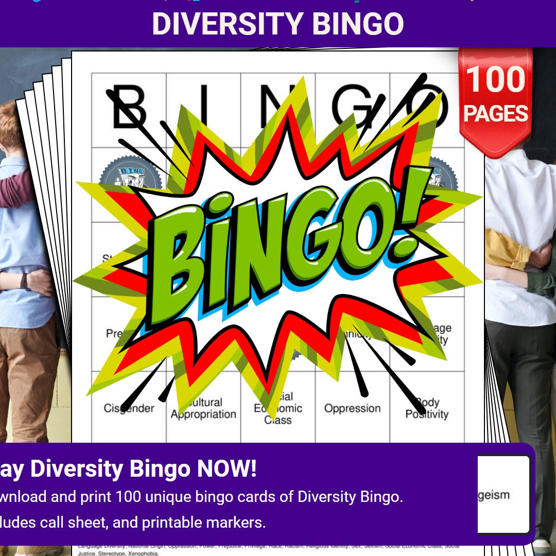 Diversity Bingo Cards - 100 Pages - Download and Print Bingo Instantly ...