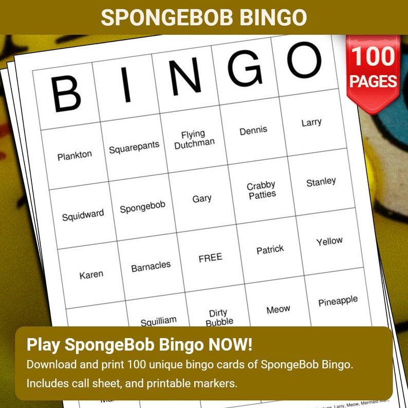 Spongebob Bingo Cards - 100 Pages to Download and Print - Etsy