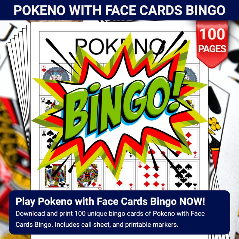 Pokeno With Face Cards Bingo Cards - 100 Pages to Download and Print - Etsy