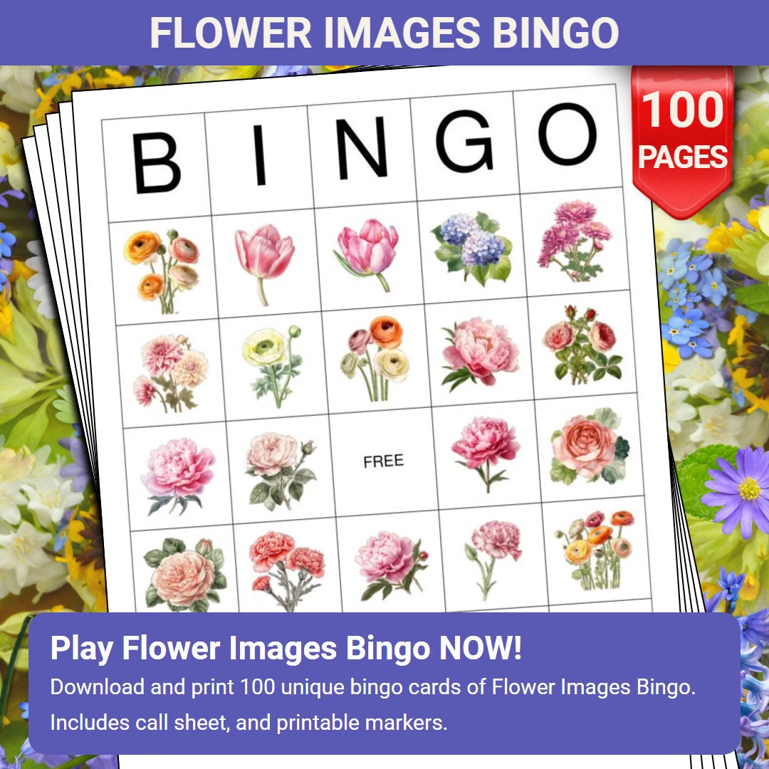 Flower Images Bingo Cards - 100 Pages to Download and Print - Etsy