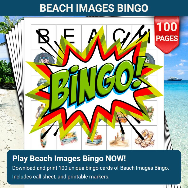 Beach Images Bingo Cards - 100 Pages to Download and Print - Etsy