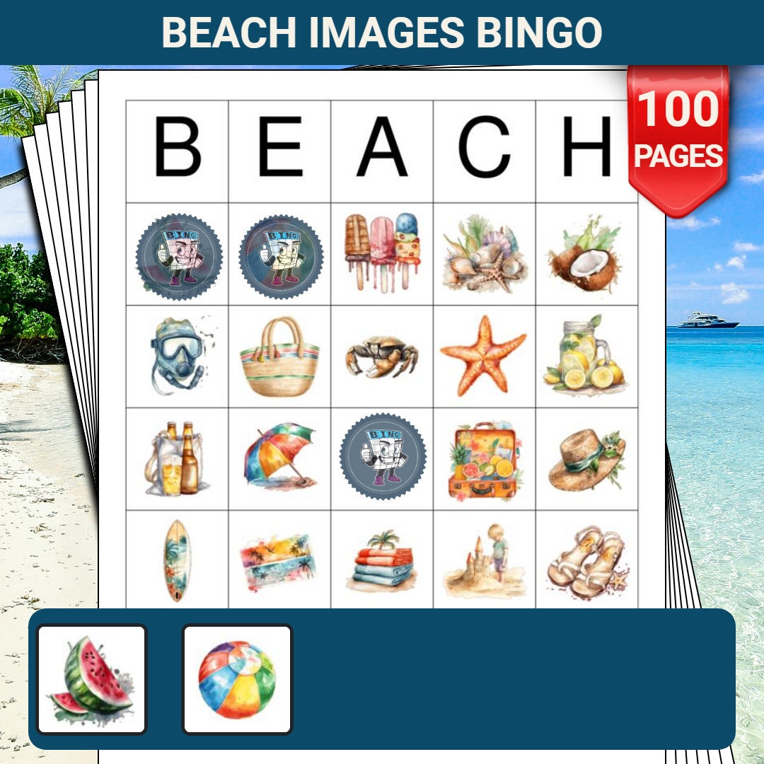 Beach Images Bingo Cards - 100 Pages to Download and Print - Etsy