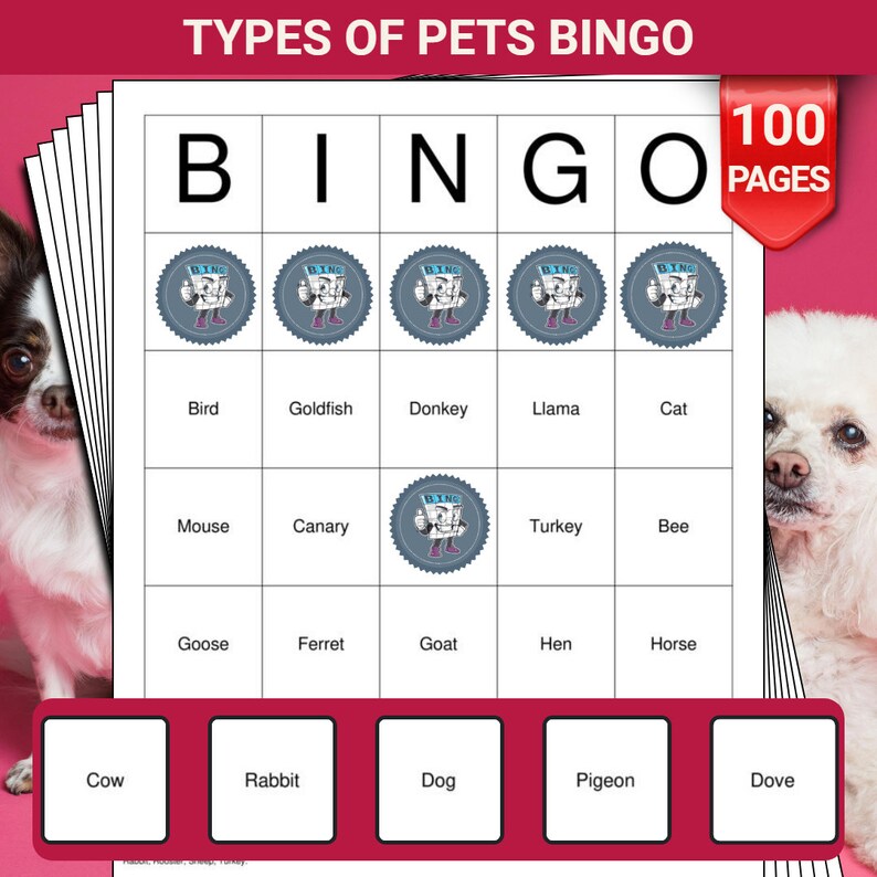 Types of Pets Bingo Cards - 100 Pages to Download and Print - Etsy
