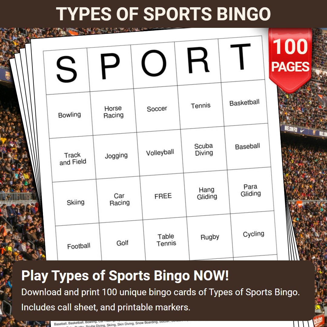 Types of Sports Bingo Cards 100 Pages to Download and Print - Etsy