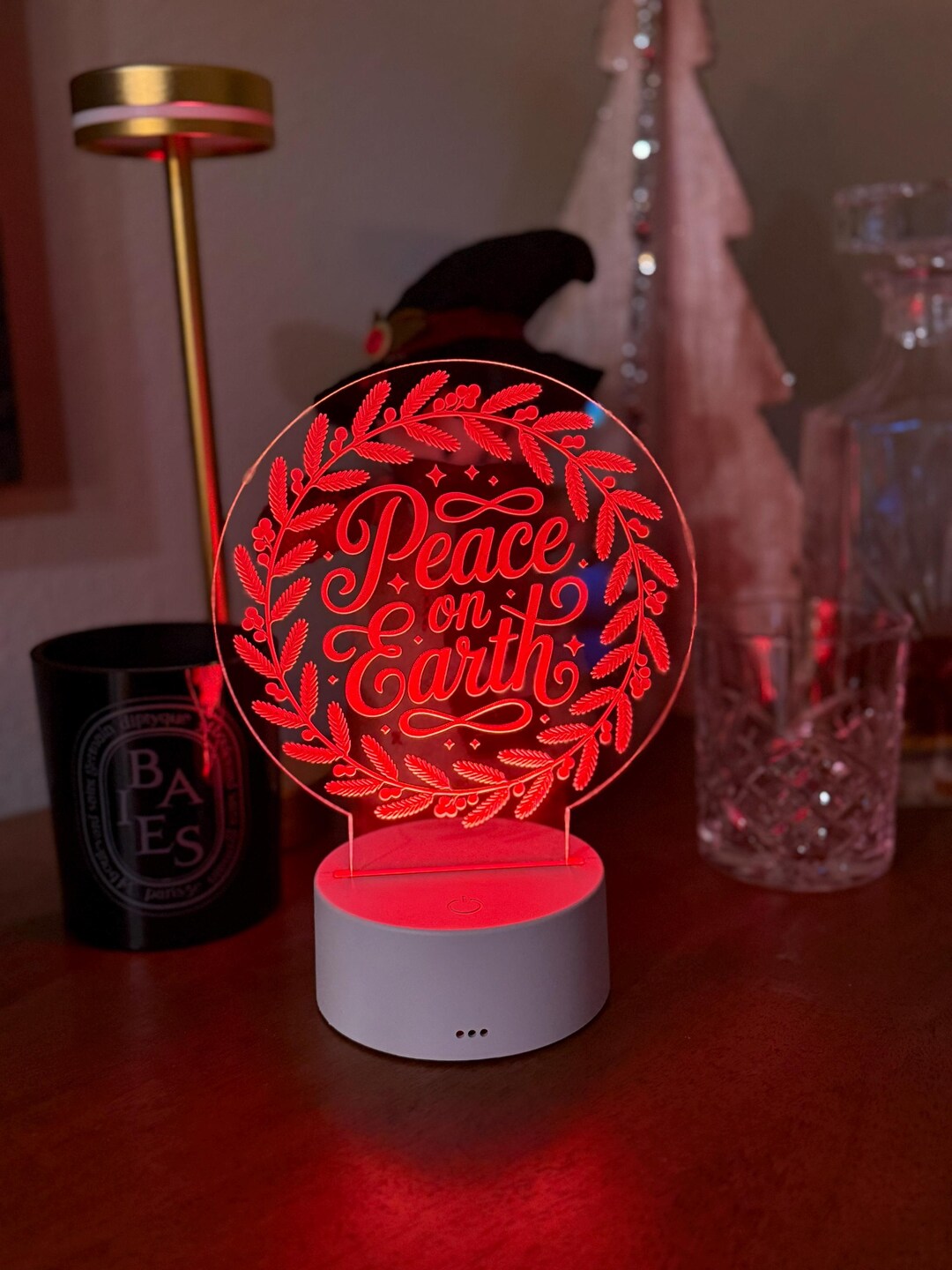 LED 'peace on Earth' Acrylic Table Sign: Engraved Holiday Themed Design ...