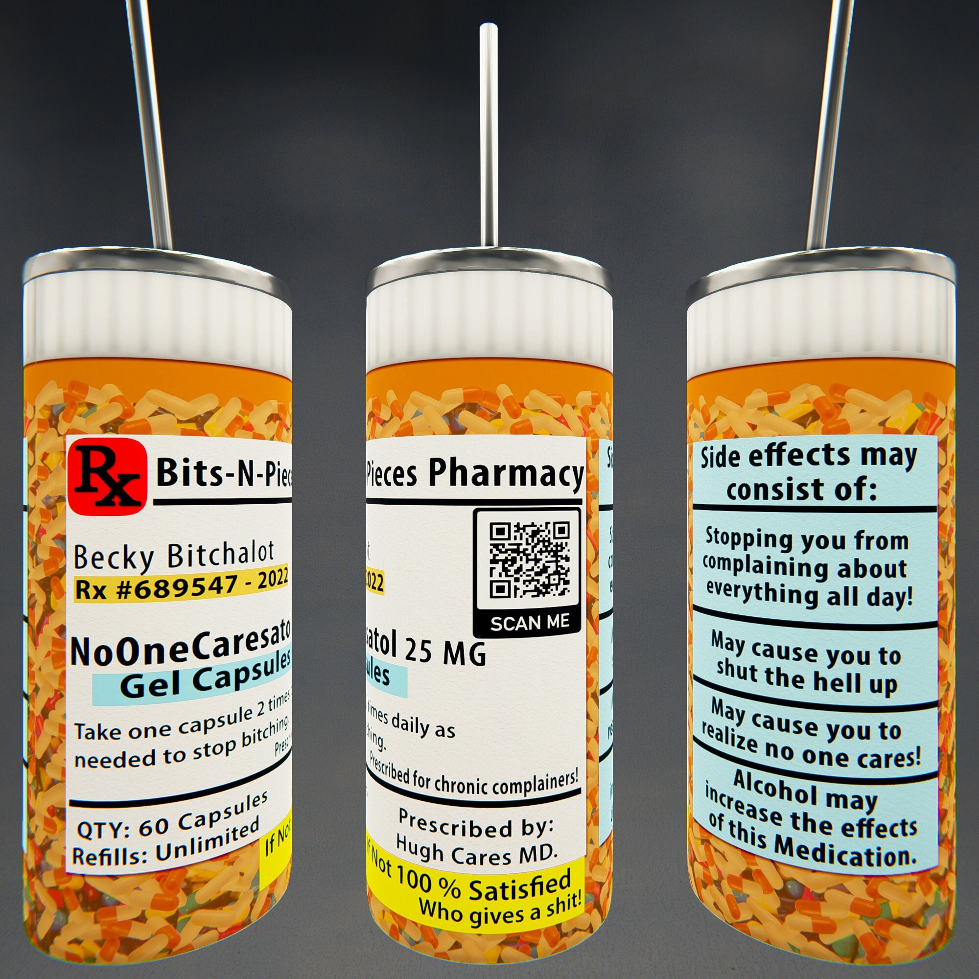 Medication Bottle Curse Words noonecaresatol 20oz Tumbler Digital ...