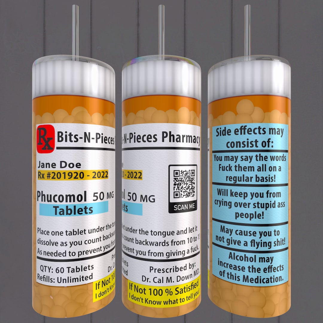 Cuss Word - Phucomol Pill Bottle 20oz Tumbler Digital Design - Etsy