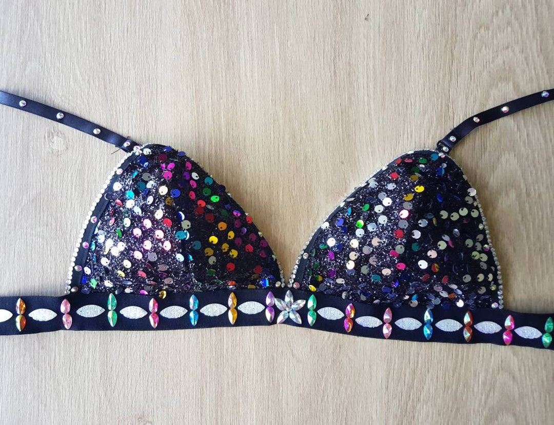 Rainbow Festival Bralette, Handmade, Sparkly, Rhinestones, Burlesque ...