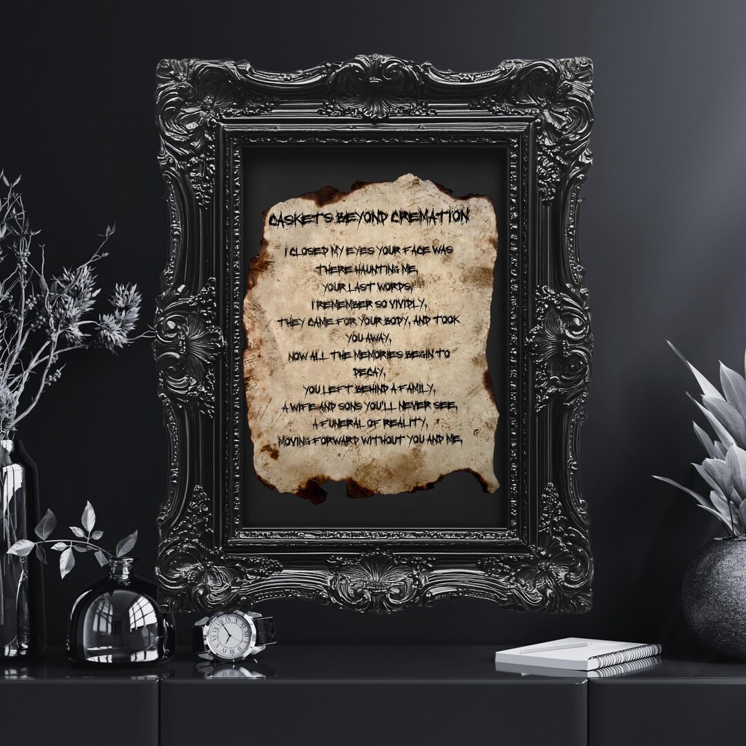 Gothic Poem Wall Art: Burned Paper Grief Lyrics (digital Download ...