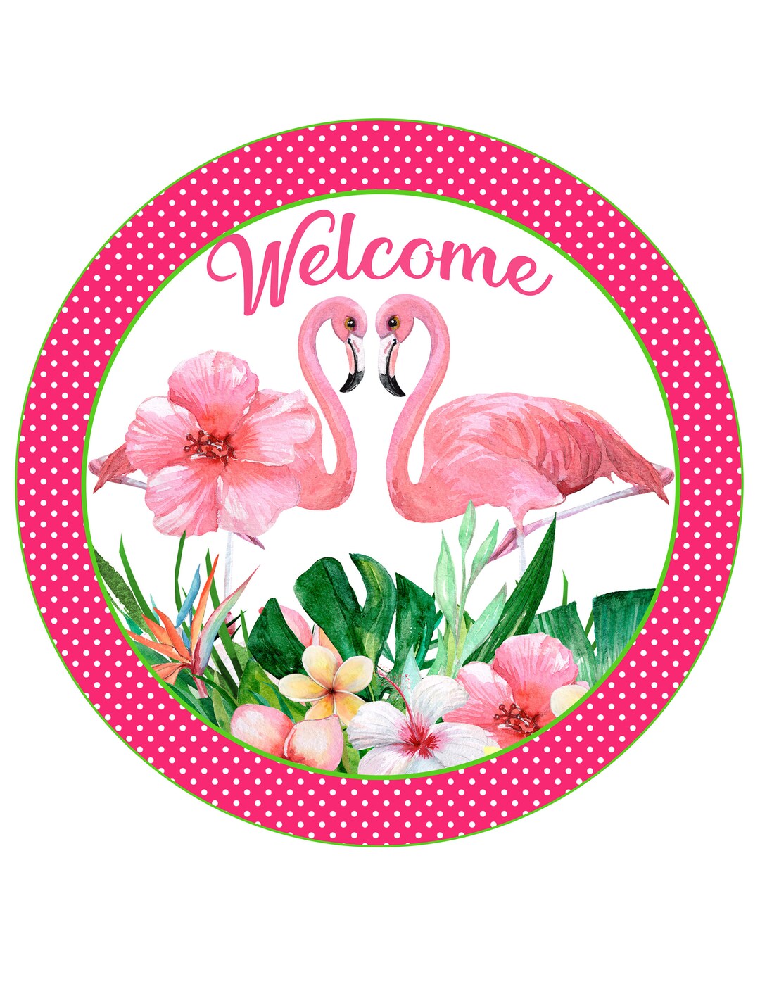 Spring / Summer, Tropical Flamingos Welcome, Wall Hanging, Wreath Sign ...