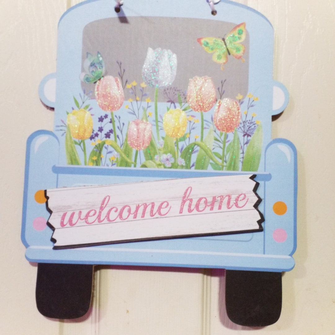 Welcome Home Spring Flowers & Butterfly Rustic Vintage Sign - Etsy
