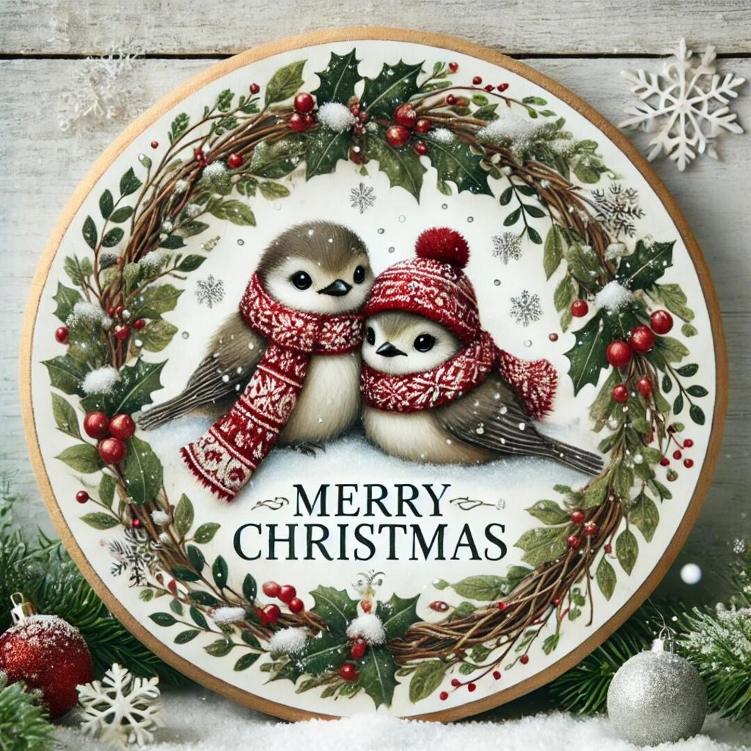 Merry Christmas Birds , Wreath Sign Festive Holiday Wall Decor Winter ...