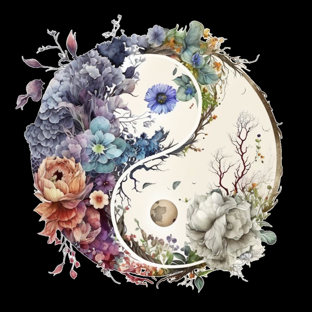 Yin and Yang Floral Round Metal Sign, Chinese Philosophical Concept ...