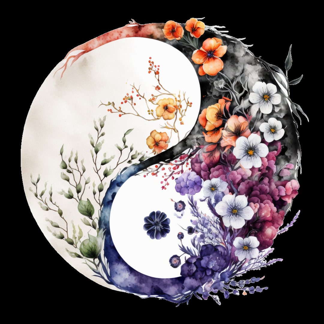 Yin and Yang Floral Round Metal Sign, Chinese Philosophical Concept ...