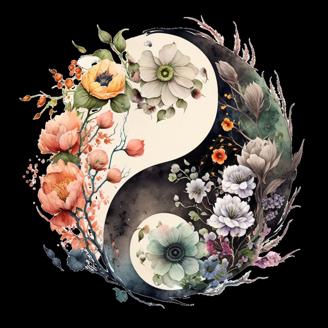 Yin and Yang Floral Round Metal Sign Chinese Philosophical - Etsy