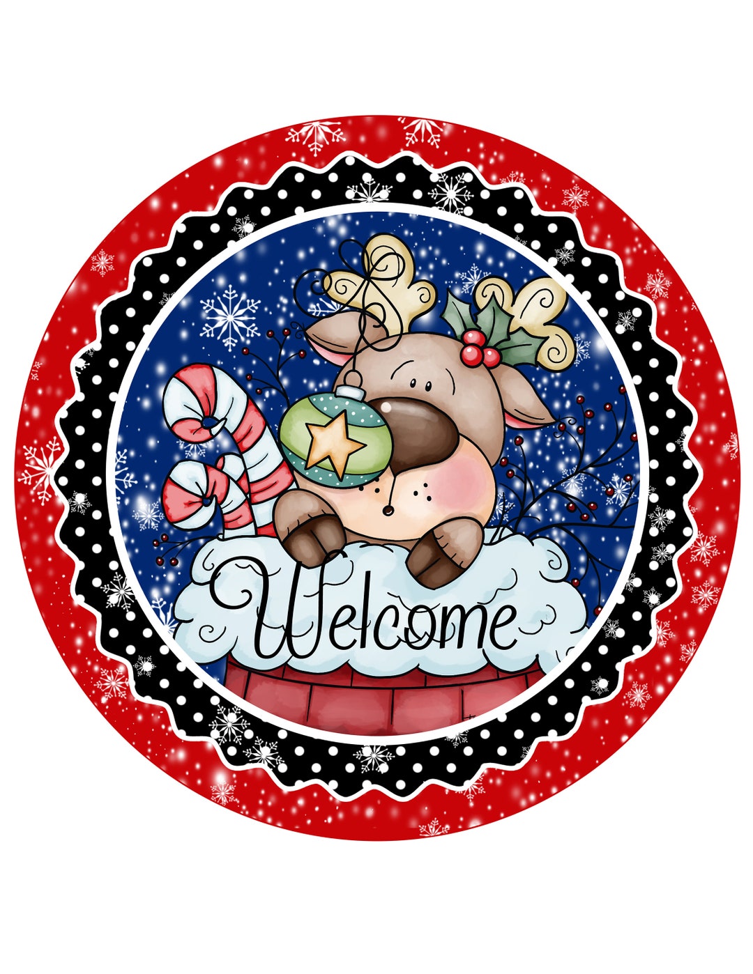 Christmas Merry Reindeer Welcome Sign, Wreath Accessory Wall Hanging ...