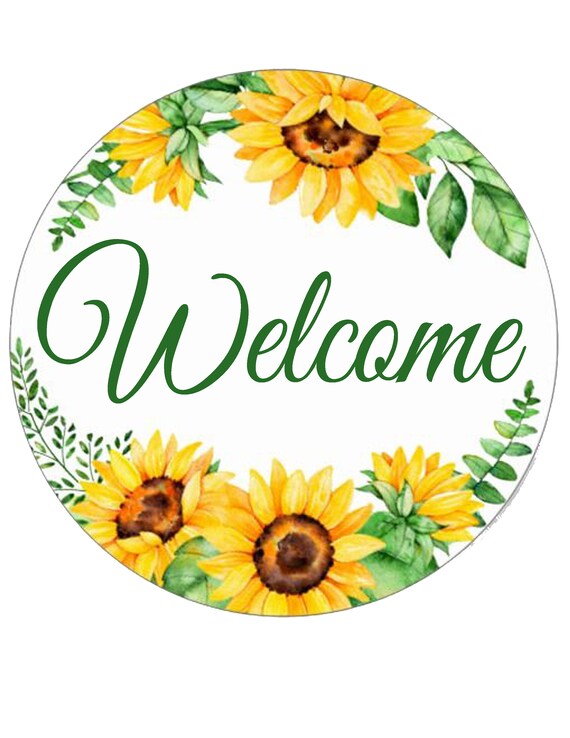 Welcome Sunflower W Green Leaves Wall Hanging Door Hanger | Etsy