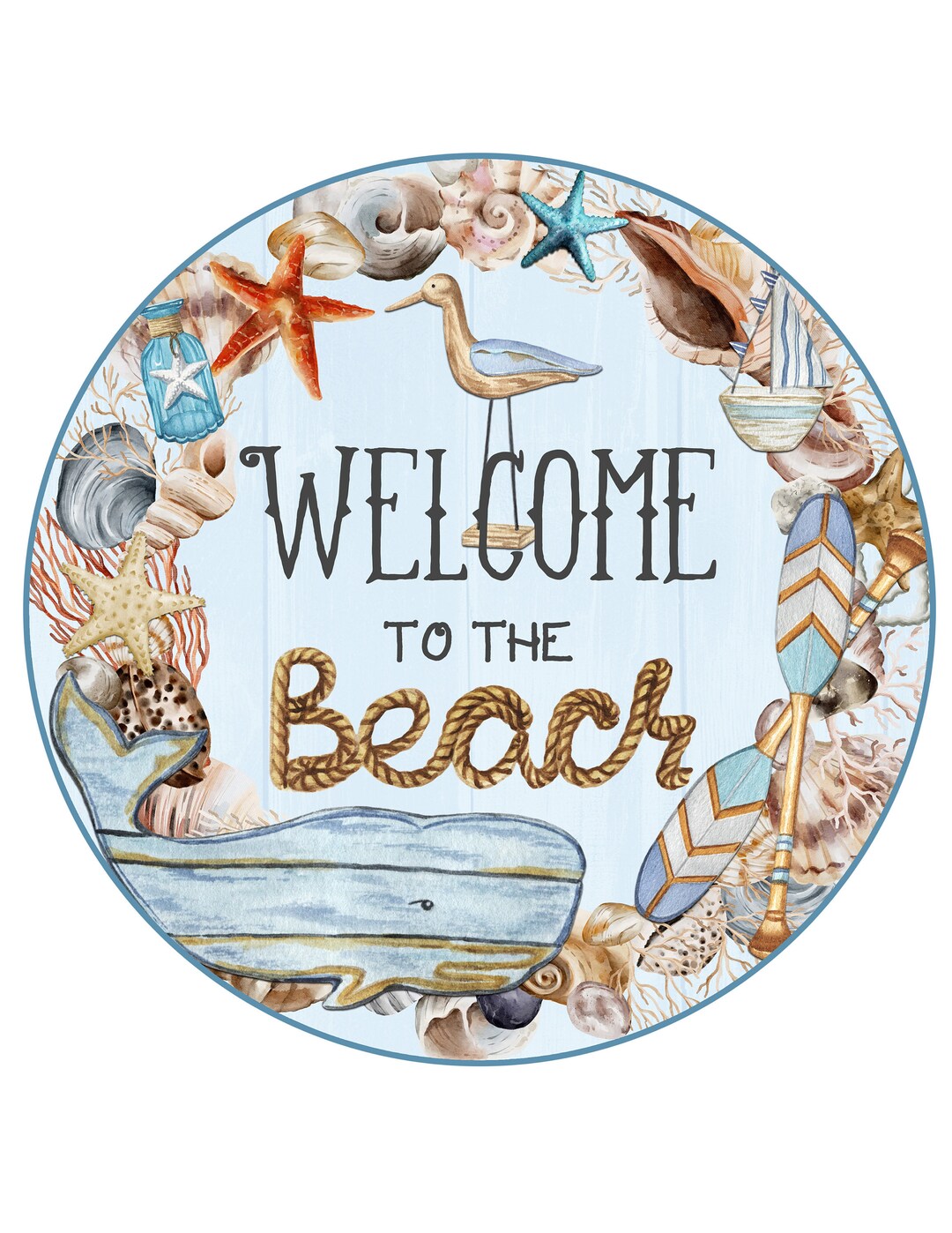 Beach Welcome Wreath Sign Shells Starfish Paddles Sea - Etsy
