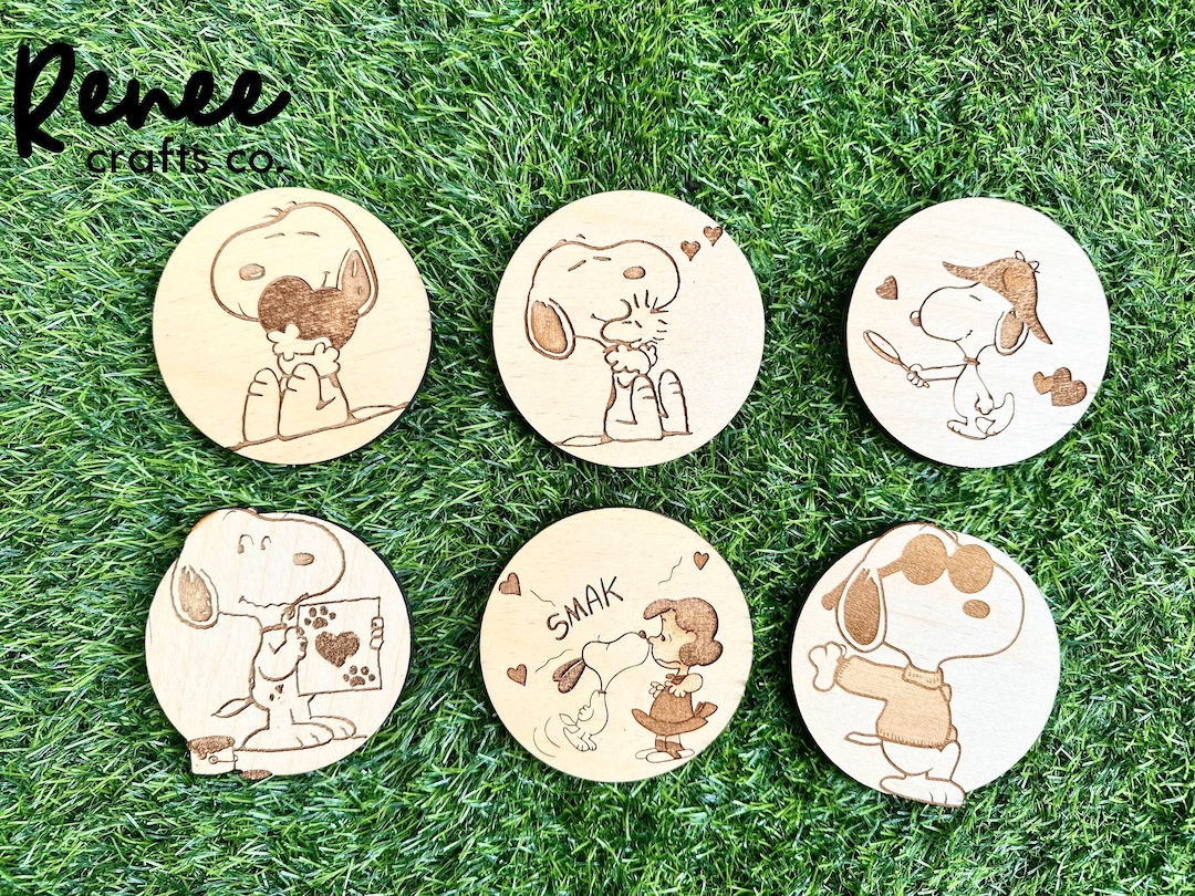 Snoopy Coaster Set, Snoopy Vday Coaster, Snoopy Coaster Gift, Set of 6 ...