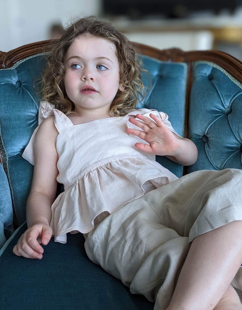 Girls Linen Top With Ruffle Peplum and Tie Shoulder Straps. - Etsy