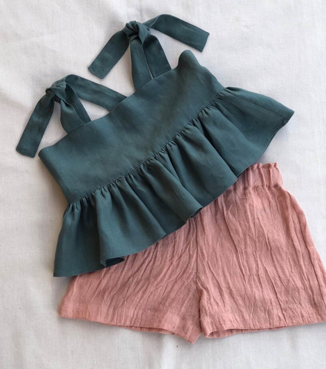 Girls Linen Top With Ruffle Peplum and Tie Shoulder Straps. - Etsy