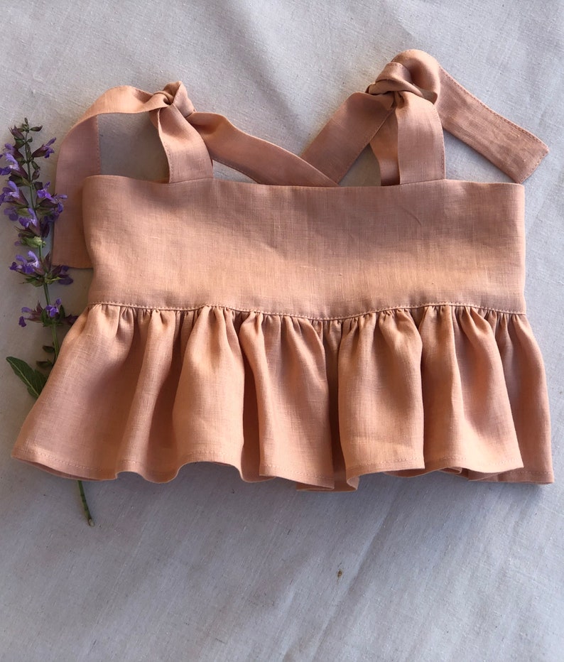 Girls Linen Top With Ruffle Peplum and Tie Shoulder Straps. - Etsy