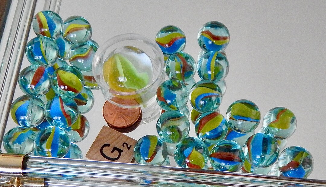 Lot G: 26 Vintage Marbles-transparent Cat's Eyes, 25 Small and 1 Larger ...