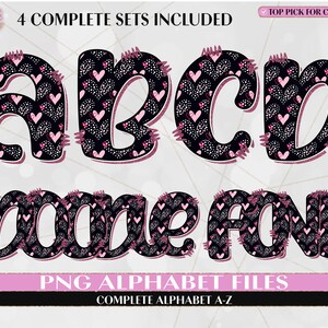 Valentine Hearts Doodle Font Bundle PNG, Valentines Doodle Letters ...
