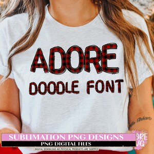 Glitter Buffalo Plaid Doodle Font, Hand Drawn Doodle Font, Sublimation ...
