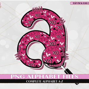 Valentine Hearts Doodle Font Bundle PNG, Valentines Doodle Letters ...