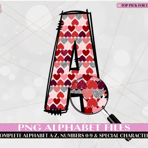 Hearts Alphabet Letters PNG Bundle, Hand Drawn Doodle Font, Valentine ...